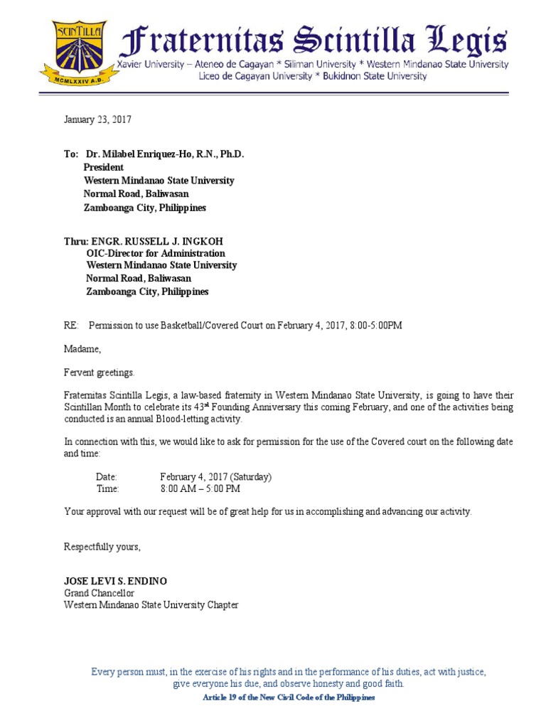 Permission To Use Covered Court FSL | PDF