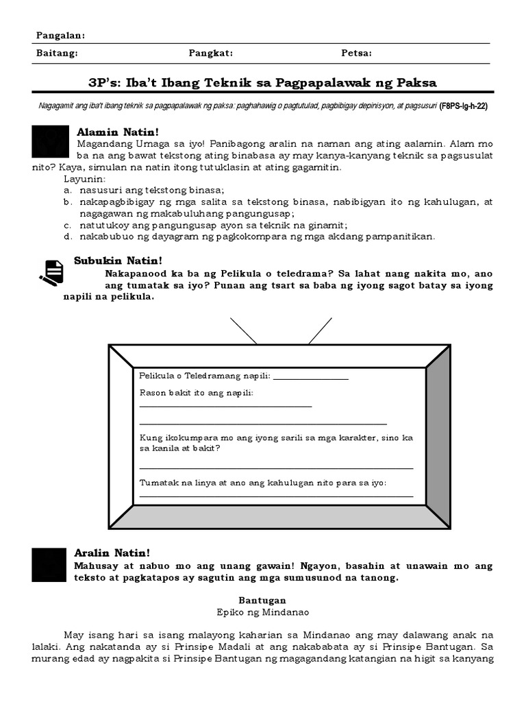 Activity Sheet Pagpapalawak NG Paksa 2 | PDF