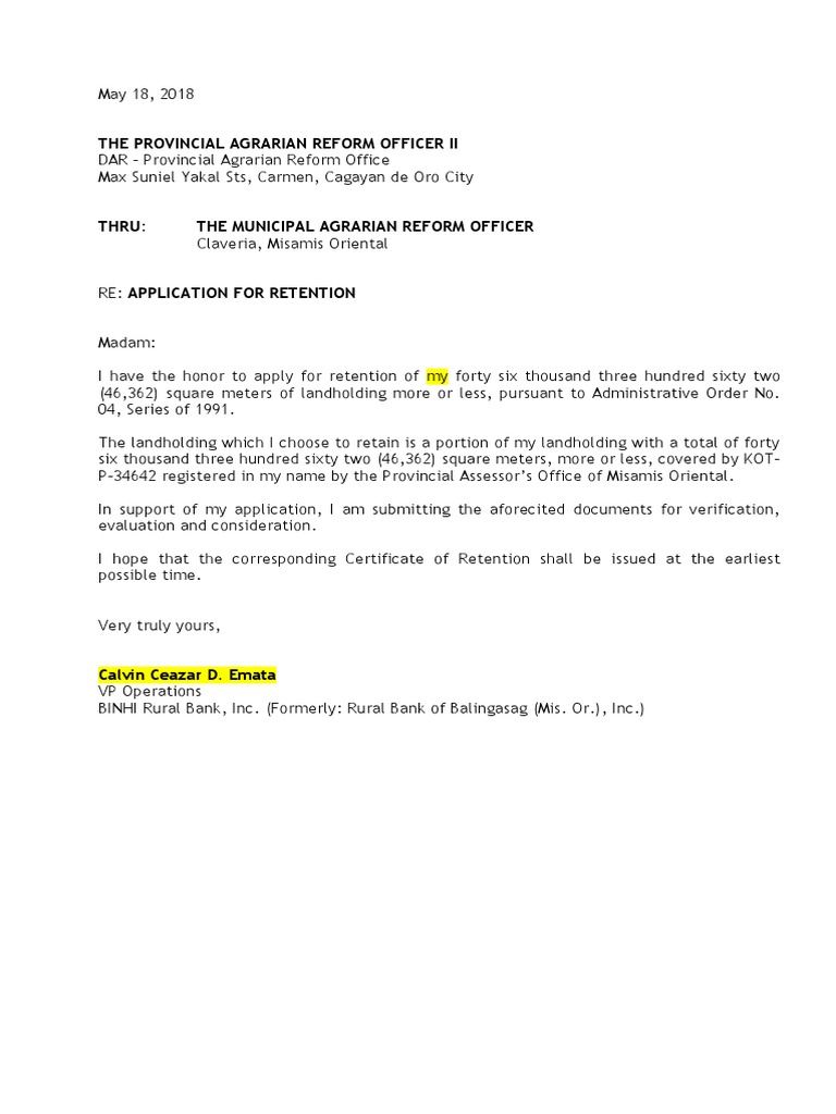 Application For Retention EDITED | PDF