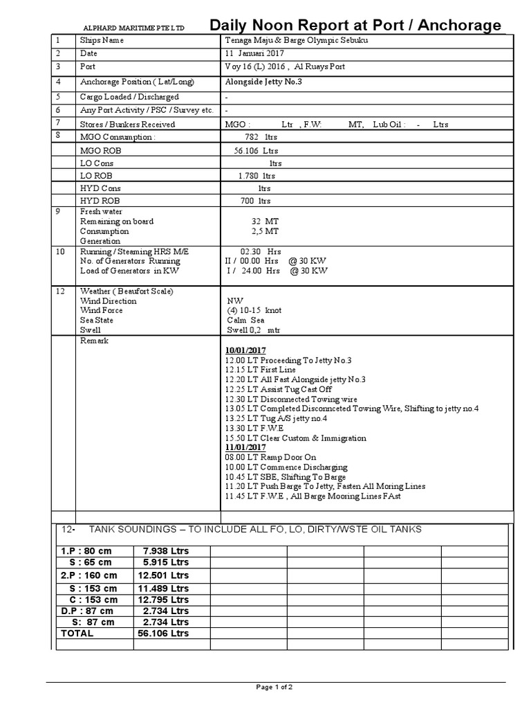 Vessel Activity Report: Tenaga Maju & Barge Olympic Sebuku at Al Ruays ...