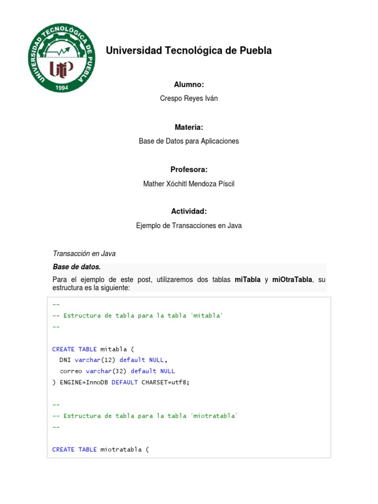 Ejemplo de Transacciones en Java | PDF | SQL | Java (lenguaje de ...