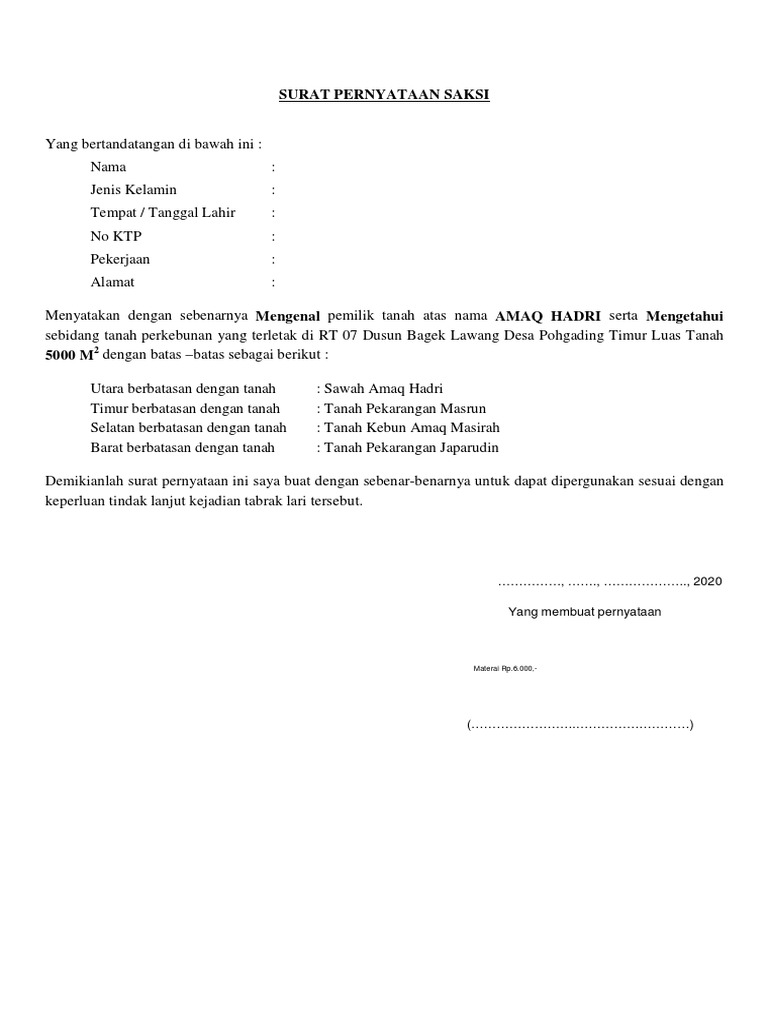 SURAT PERNYATAAN SAKSI Ok | PDF
