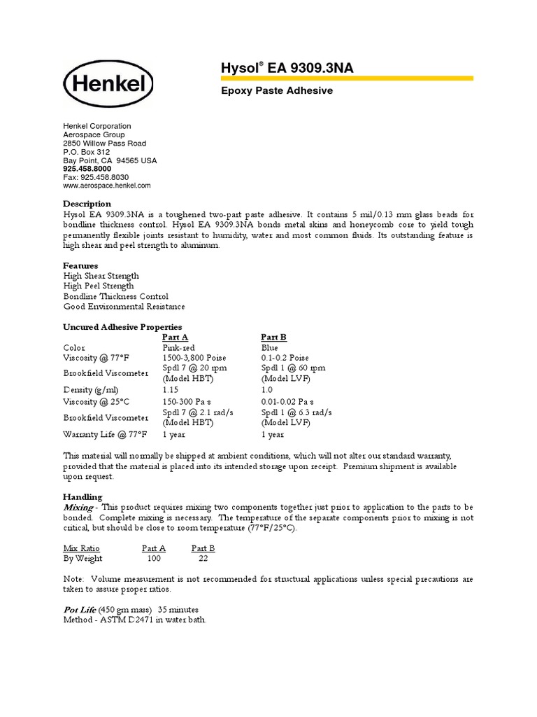 Hysol Ea 9309 | PDF | Adhesive | Epoxy