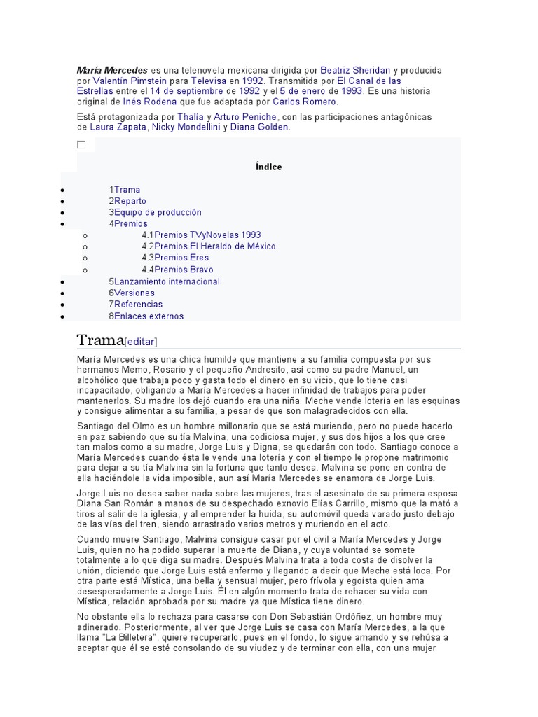 Sinopsis de la telenovela María Mercedes | PDF
