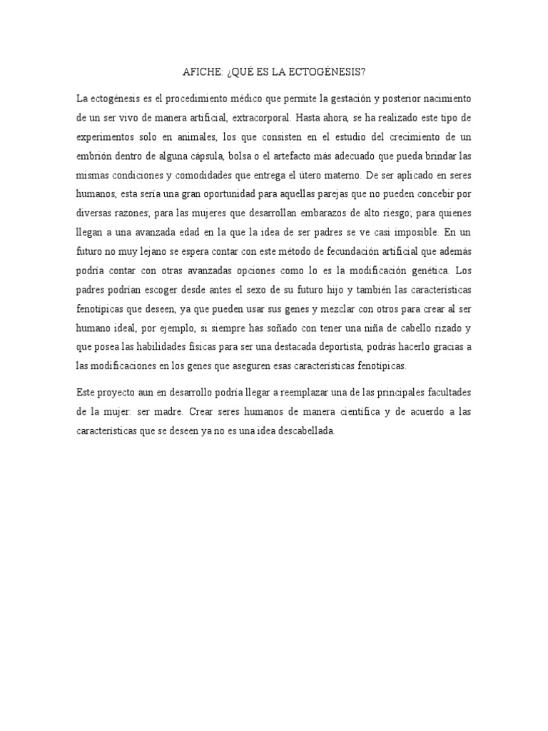 ¿Qué Es La Ectogénesis? Ensayo | PDF | Salud y bienestar