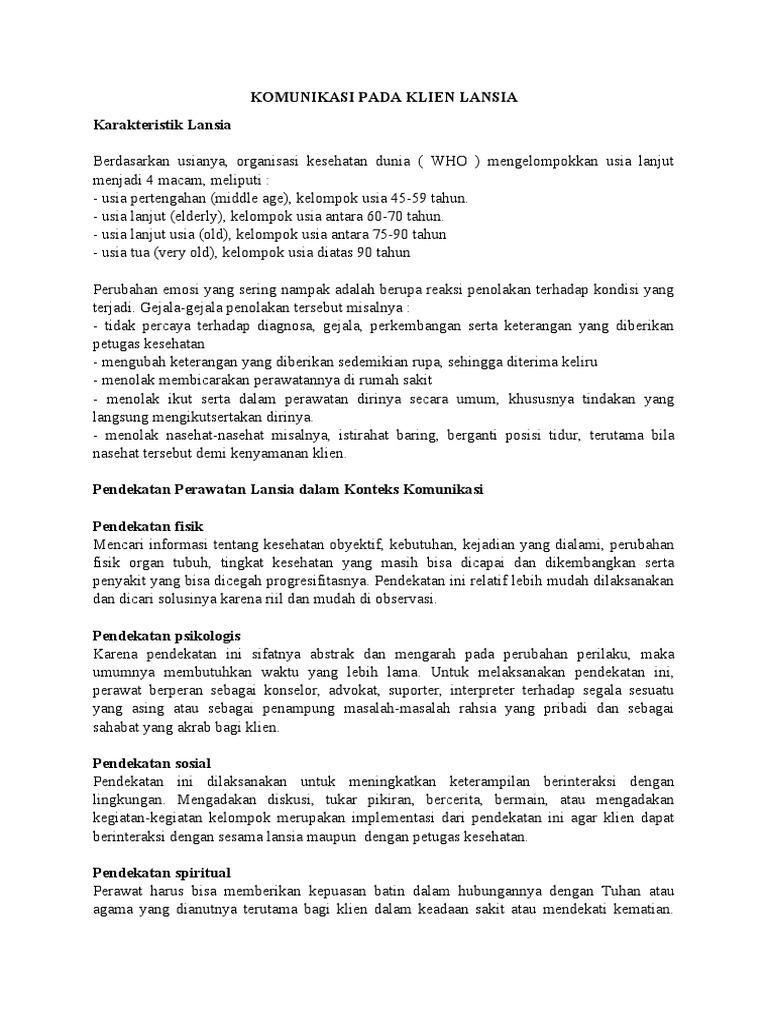 Komunikasi Pada Klien Lansia | PDF