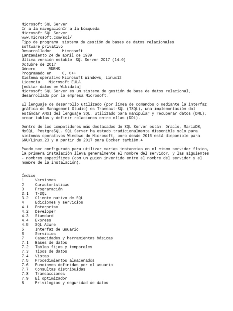Microsoft SQL Server | PDF | Servidor SQL de Microsoft | SQL