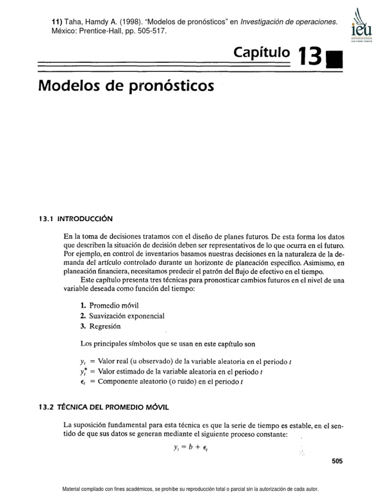 11) Taha, Hamdy A. (1998) - "Modelos de Pronósticos" en Investigación ...