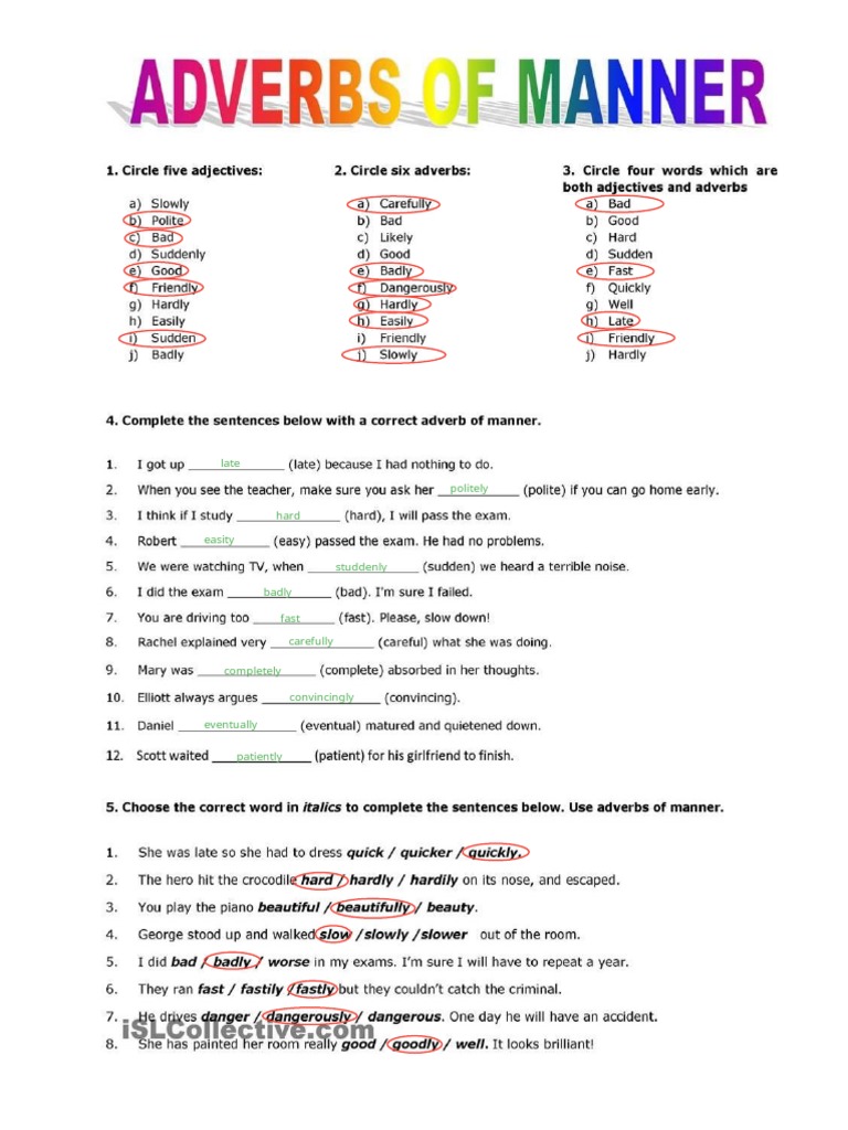Adverbs of Manner Exercises-Editado | PDF