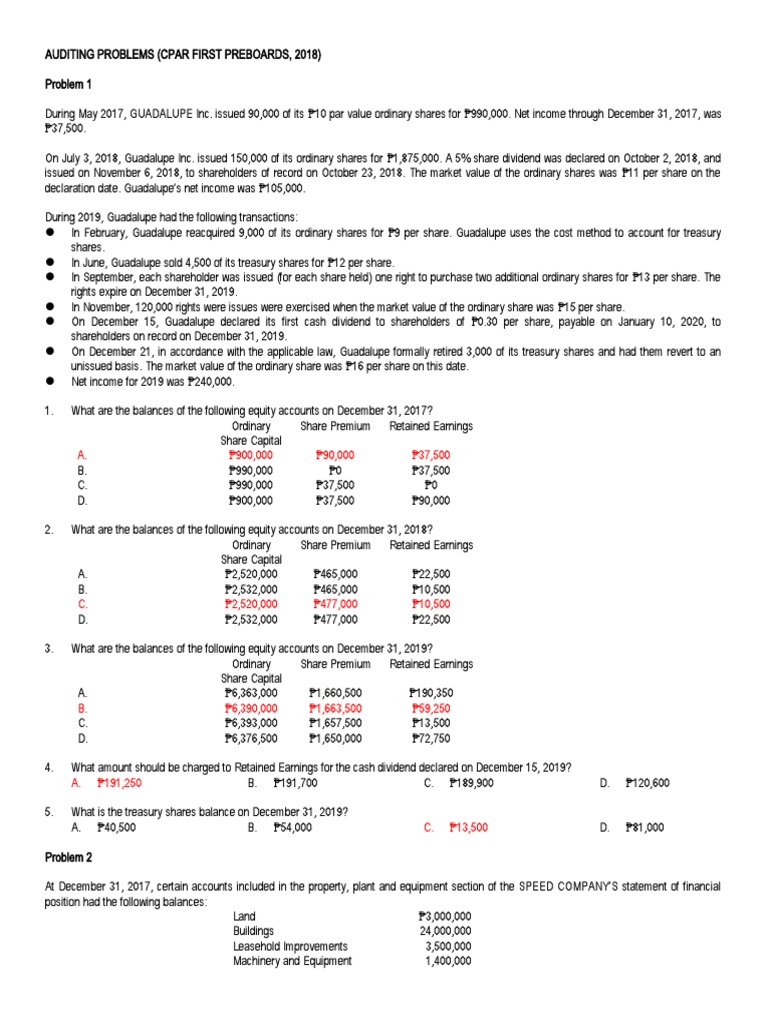 Auditing Problems for CPAR Preboards | PDF | Book Value | Depreciation