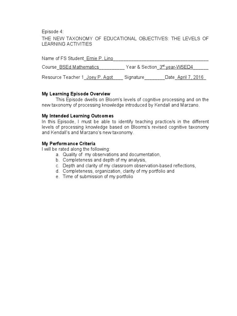 My Learning Episode Overview | PDF | Metacognition | Learning