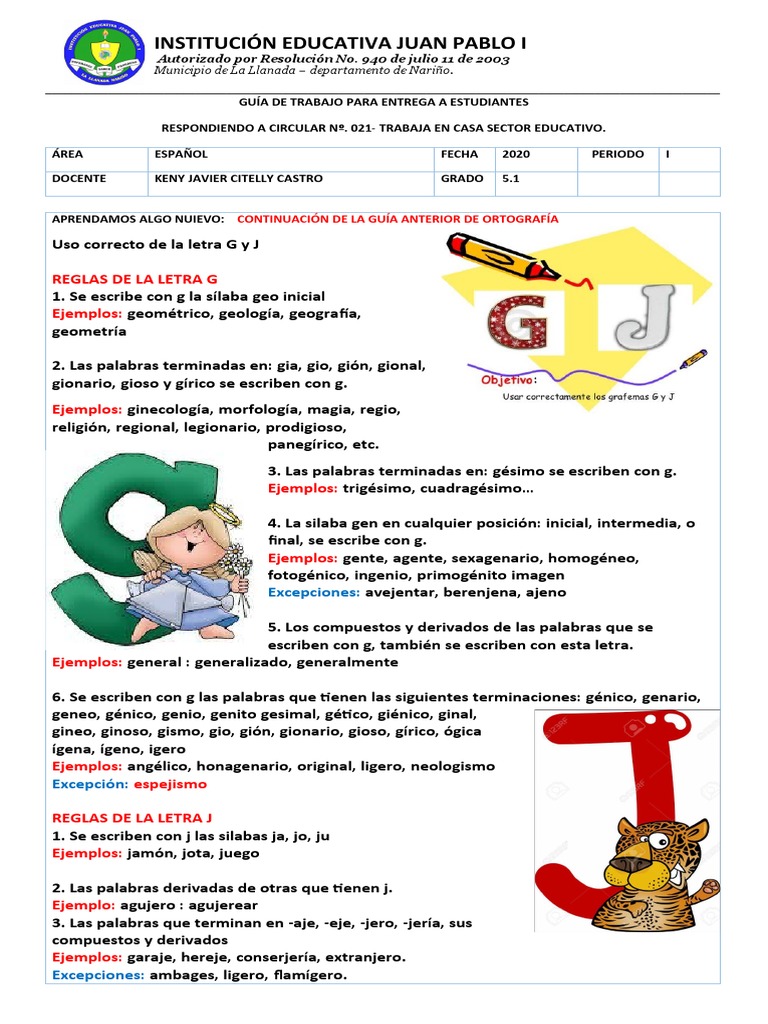 Uso de la G y J en Ortografía Escolar | PDF | Lingüística | Semiótica
