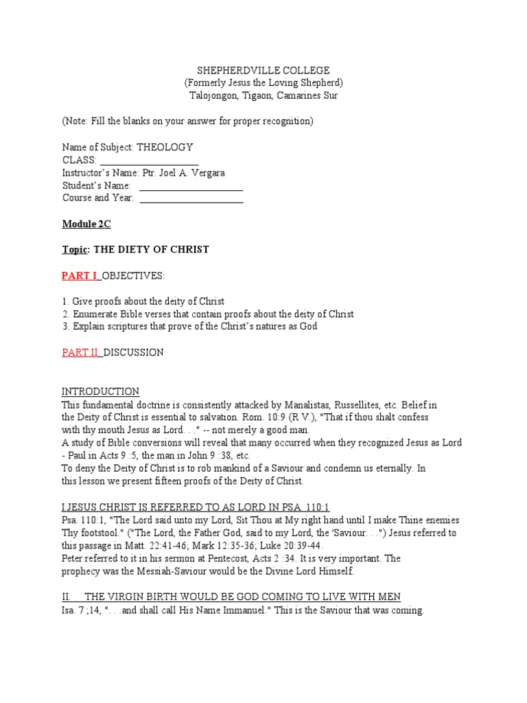 Module 2C Topic: The Diety of Christ | PDF | Jesus | Gospel Of Mark