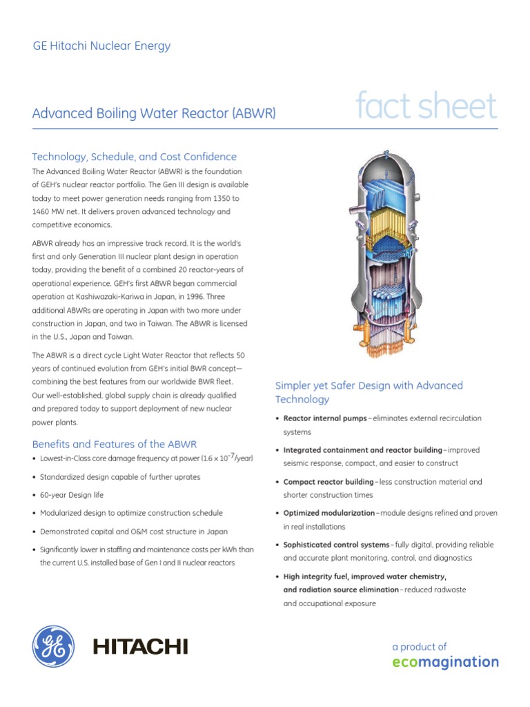 ABWR Fact Sheet | PDF | Energy Conversion | Nuclear Energy
