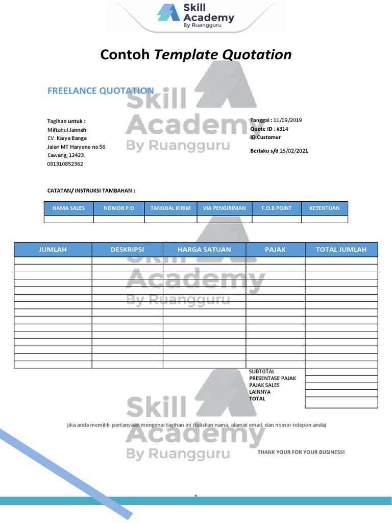 Contoh Template Quotation Freelance | PDF