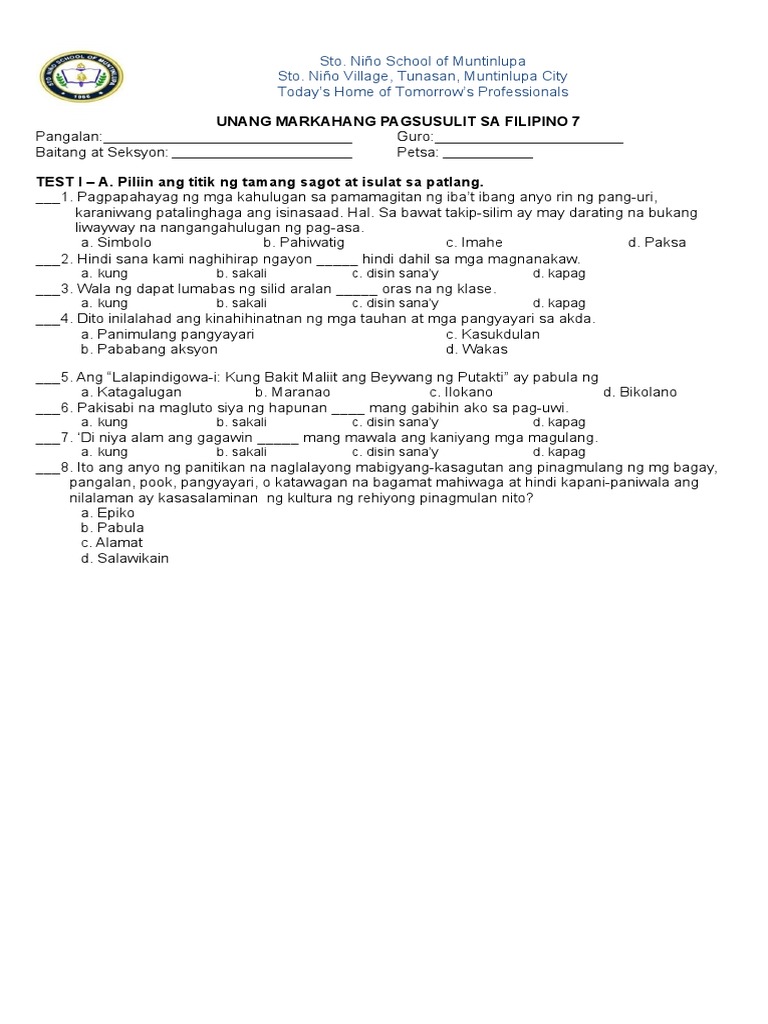 Unang Markahan Sa Filipino 7 | PDF