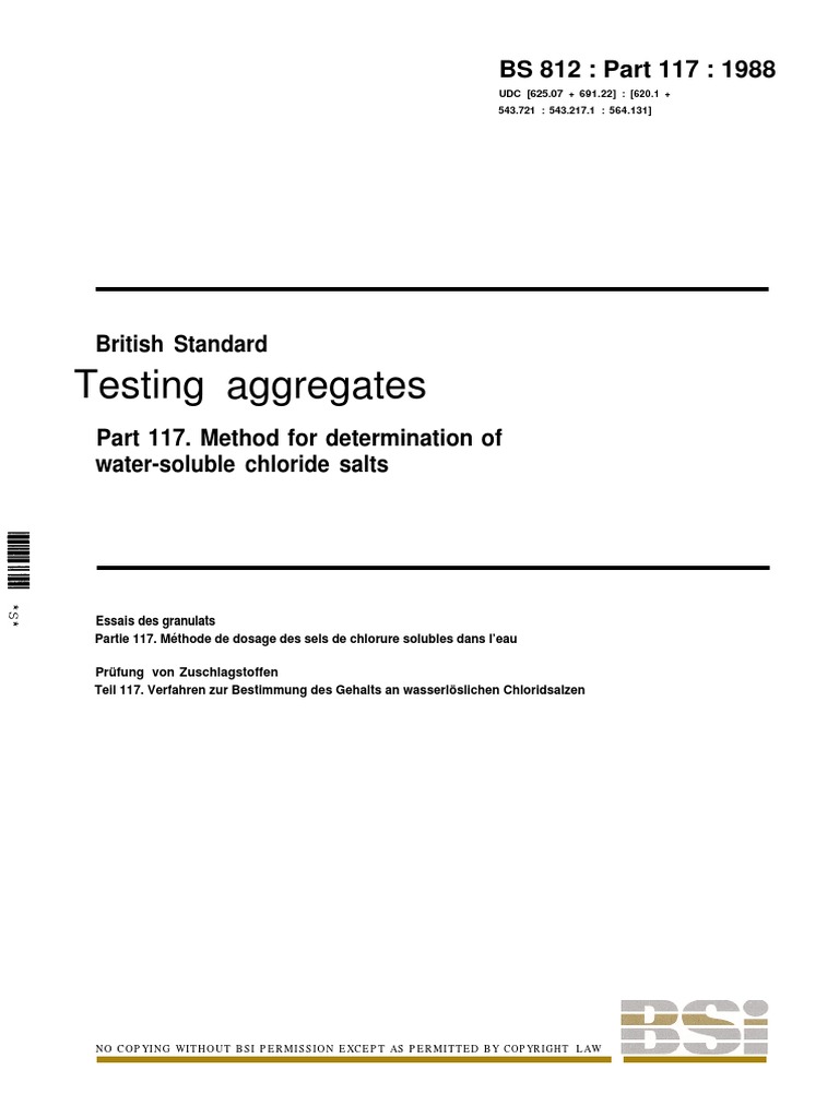 Testing Aggregates: BS 812: Part 117: 1988 | PDF | Nitric Acid | Concrete