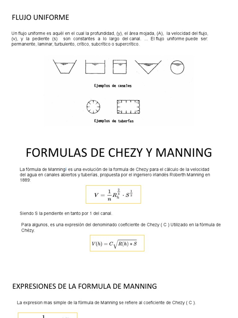Fórmulas de Chezy y Manning en Flujos | PDF