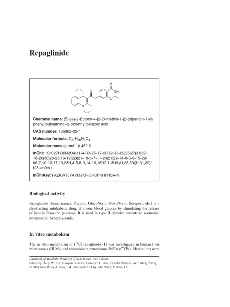 Repaglinide: Chemical Name: (S) - ( | PDF | Metabolism | Cytochrome P450