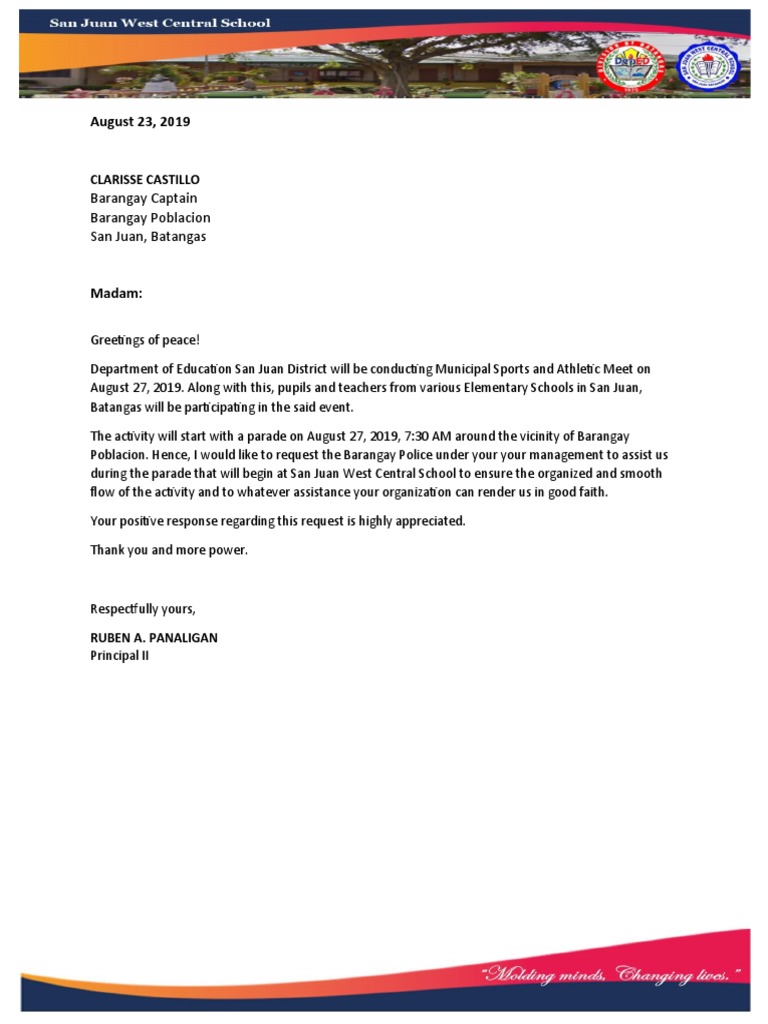 Request Letter For The Parade-Barangay Police | PDF