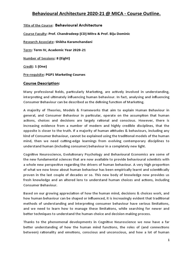BA Course Outline | PDF | Behavioral Economics | Behavior