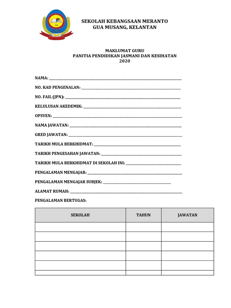Borang Profil Guru Panitia | PDF