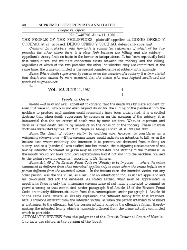 40 Supreme Court Reports Annotated: People vs. Opero | PDF | Mitigating ...