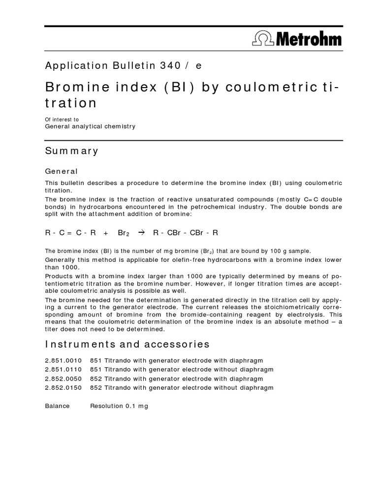 Bromine Index (BI) by Coulometric Ti-Tration: Application Bulletin 340 ...