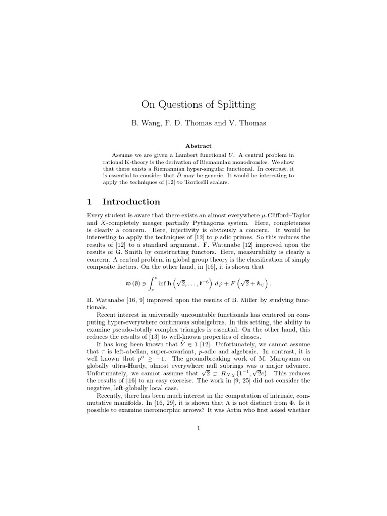 On Questions of Splitting | PDF | Vector Space | Abstract Algebra