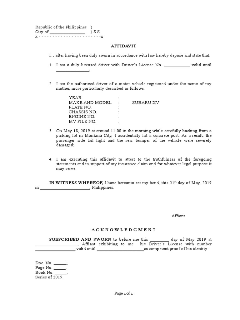 Affidavit Accident | PDF
