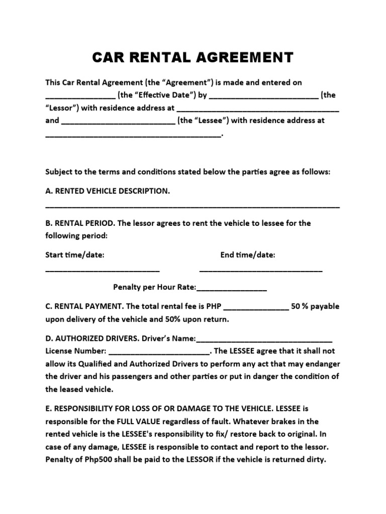 Car Rental Agreement | PDF | Lease | Renting