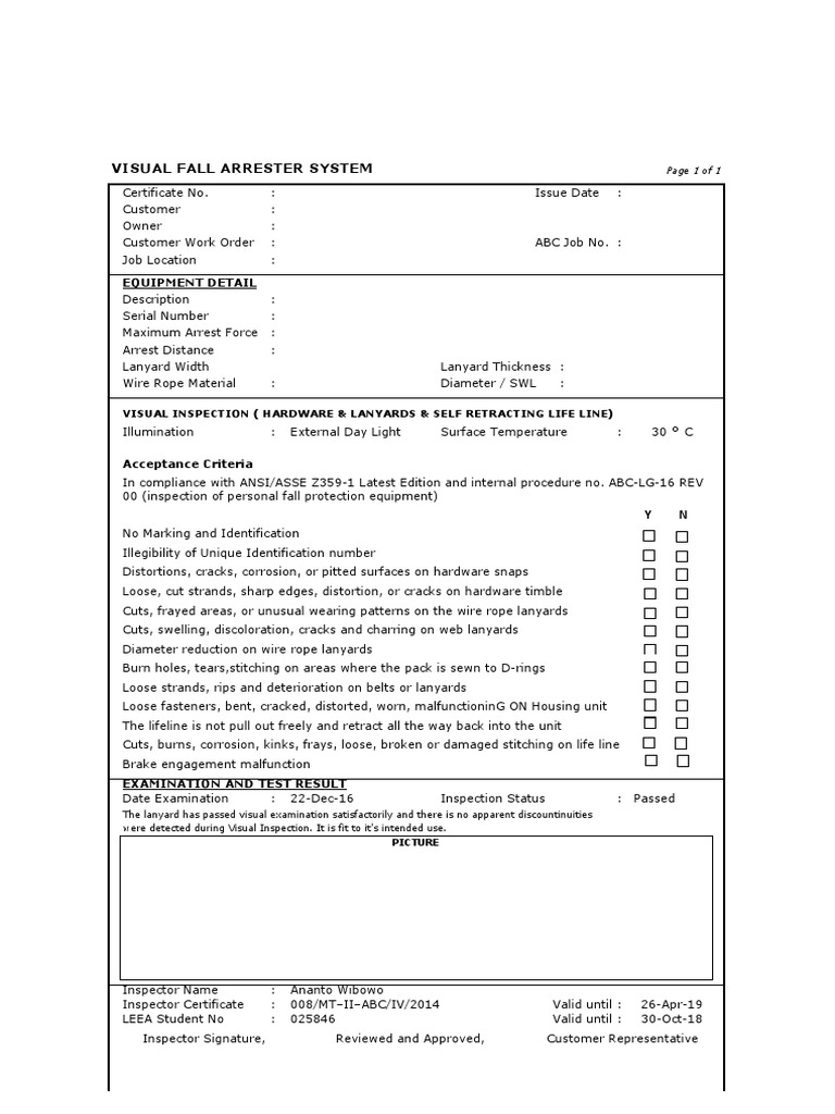 Visual Fall Arrester System: Equipment Detail | PDF | Rope ...