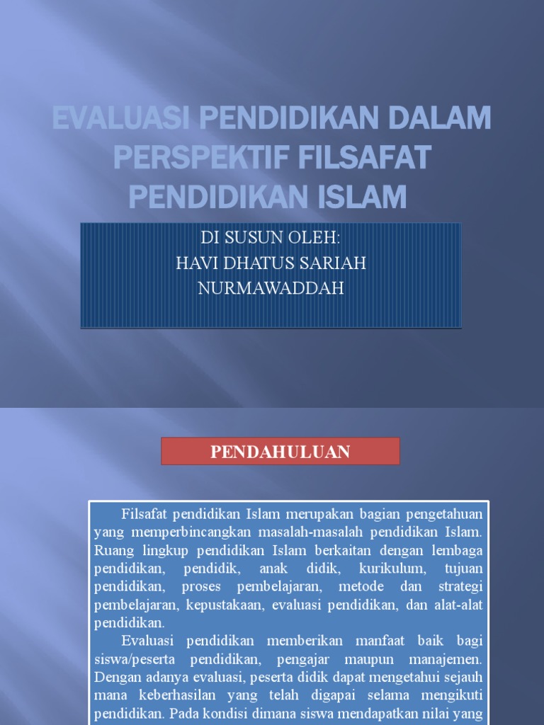 EVALUASI PENDIDIKAN DALAM PERSPEKTIF FILSAFAT PENDIDIKAN ISLAM | PDF