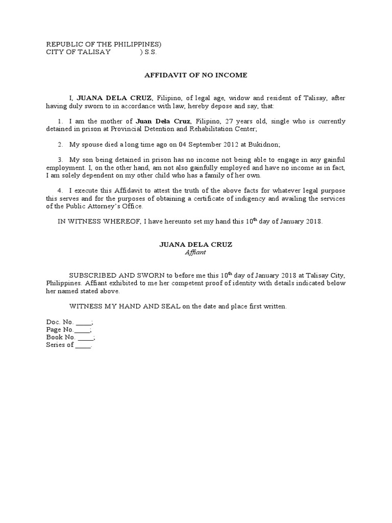 Affidavit of No Income | PDF