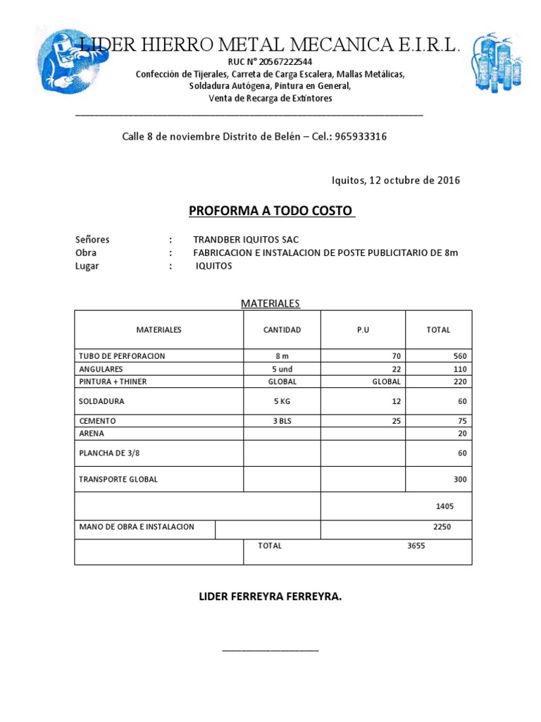 Proforma Transber | PDF | Materiales de construcción | Naturaleza