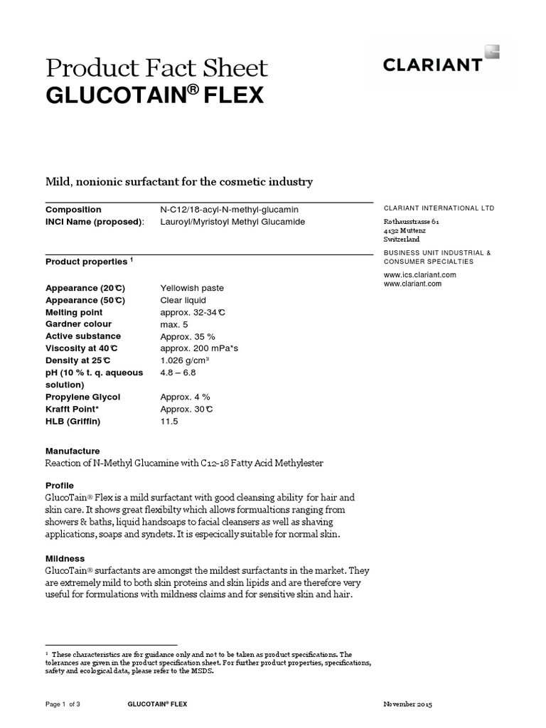 Glucotain Flex - Product Factsheet - V5 | PDF | Surfactant | Physical ...