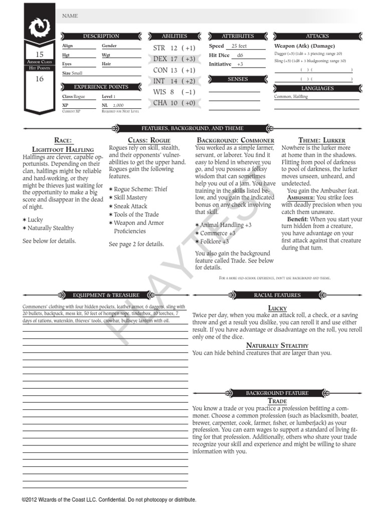 DND Next - Character - Rogue Halfling PDF | PDF | Role Playing Games | Dungeons & Dragons