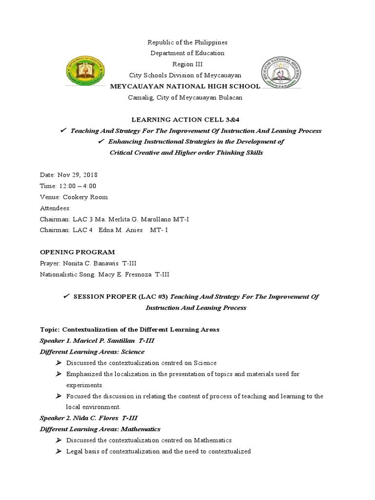 Lac 3 Narrative Report | PDF | Reading Comprehension | Learning