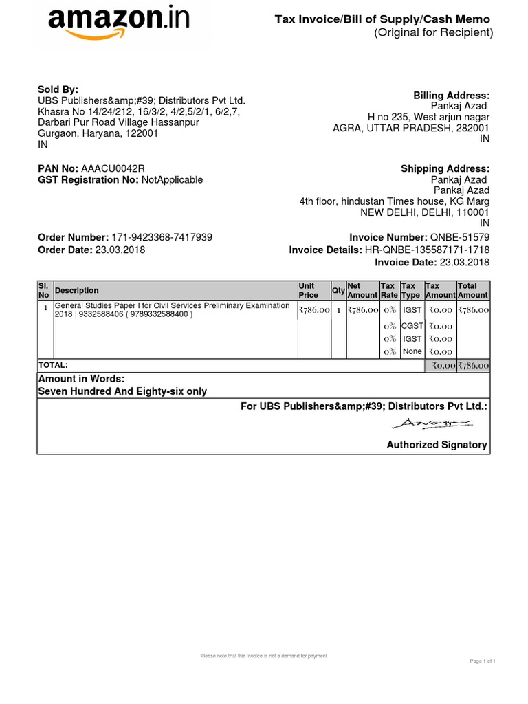 Tax Invoice/Bill of Supply/Cash Memo: (Original For Recipient ...