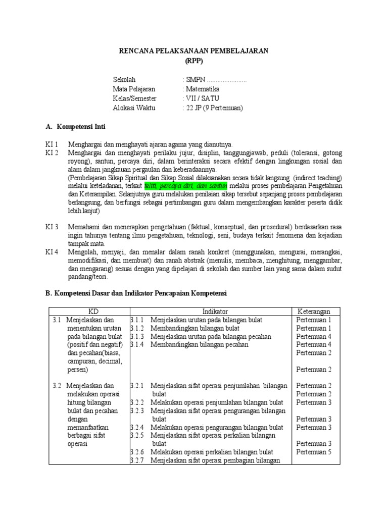 RPP Bilangan Berpangkat | PDF