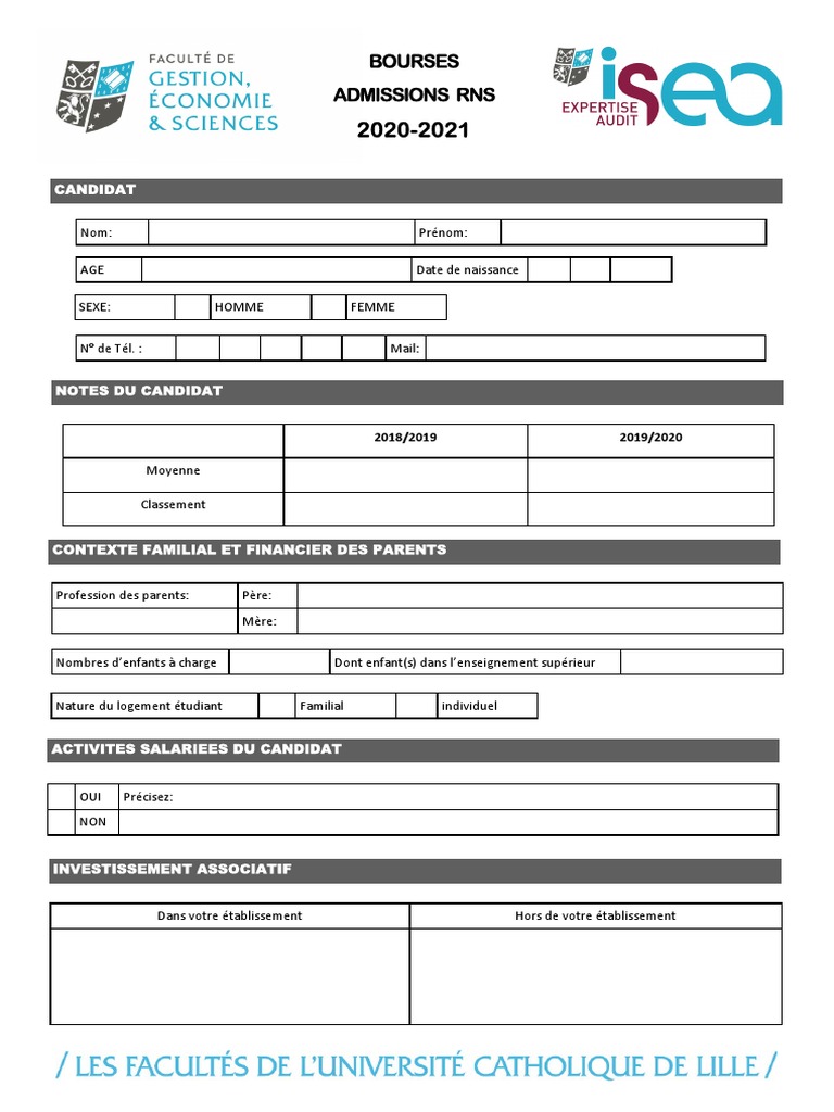 Formulaire Bourse RNS 20-21 PDF | PDF