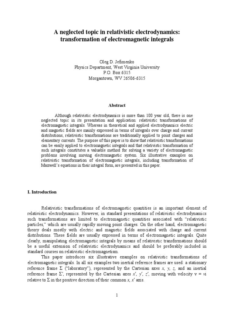 A Neglected Topic in Relativistic Electrodynamics: Transformation of ...