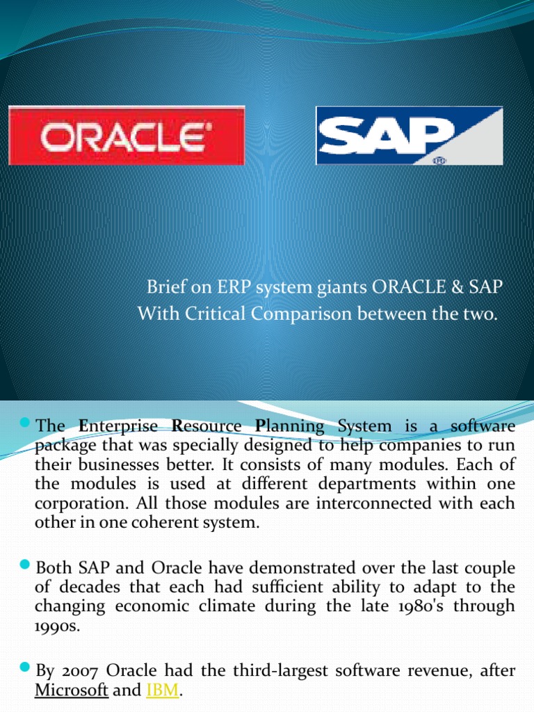 Brief On ERP System Giants ORACLE & SAP With Critical Comparison ...