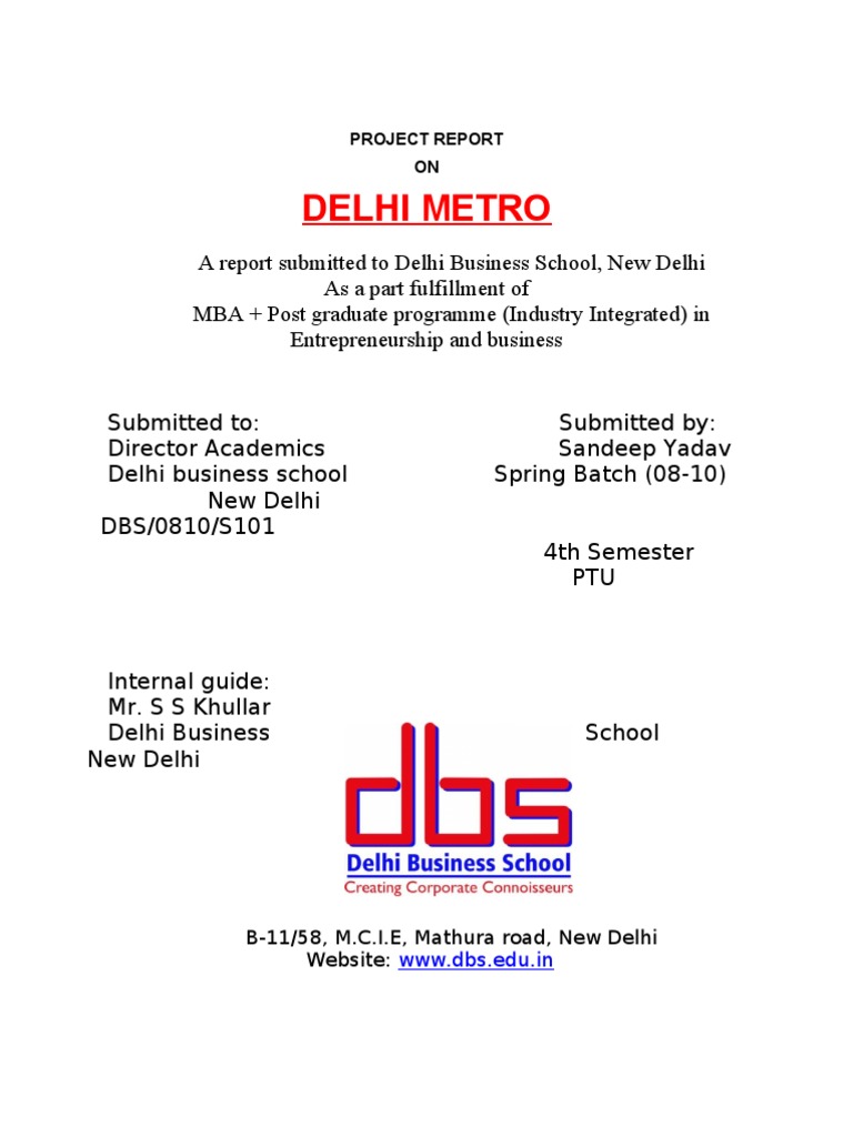 Project On Delhi Metro | PDF | Public Transport | Rapid Transit