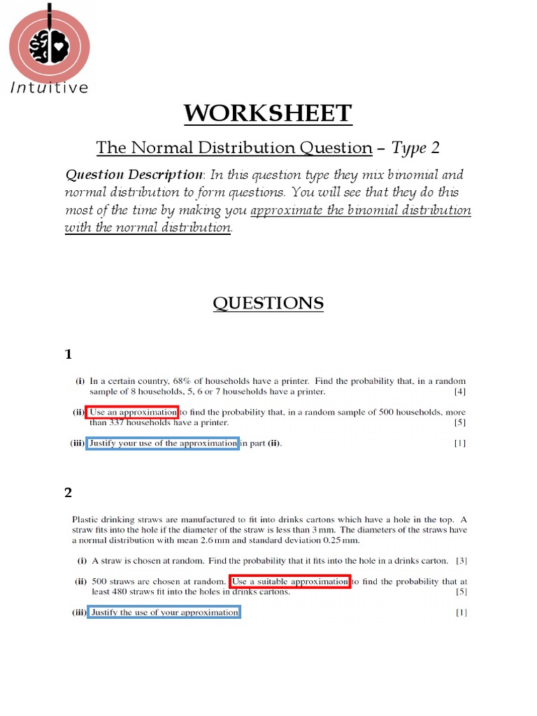 Normal Distribution Worksheet - Type 2 | PDF | Language Arts ...