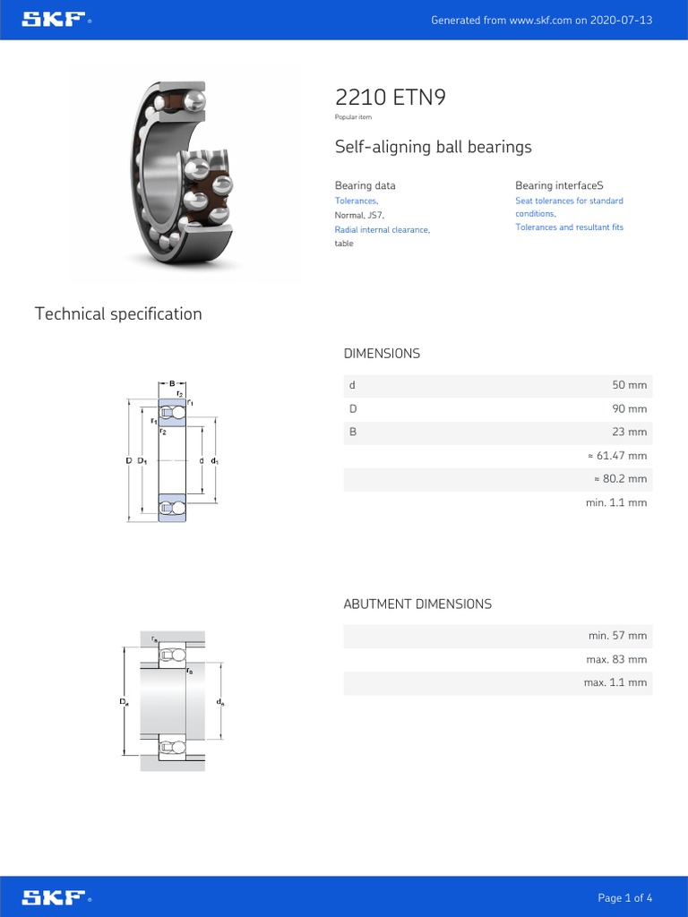 Self-Aligning Ball Bearings: Dimensions | PDF | License | Bearing ...
