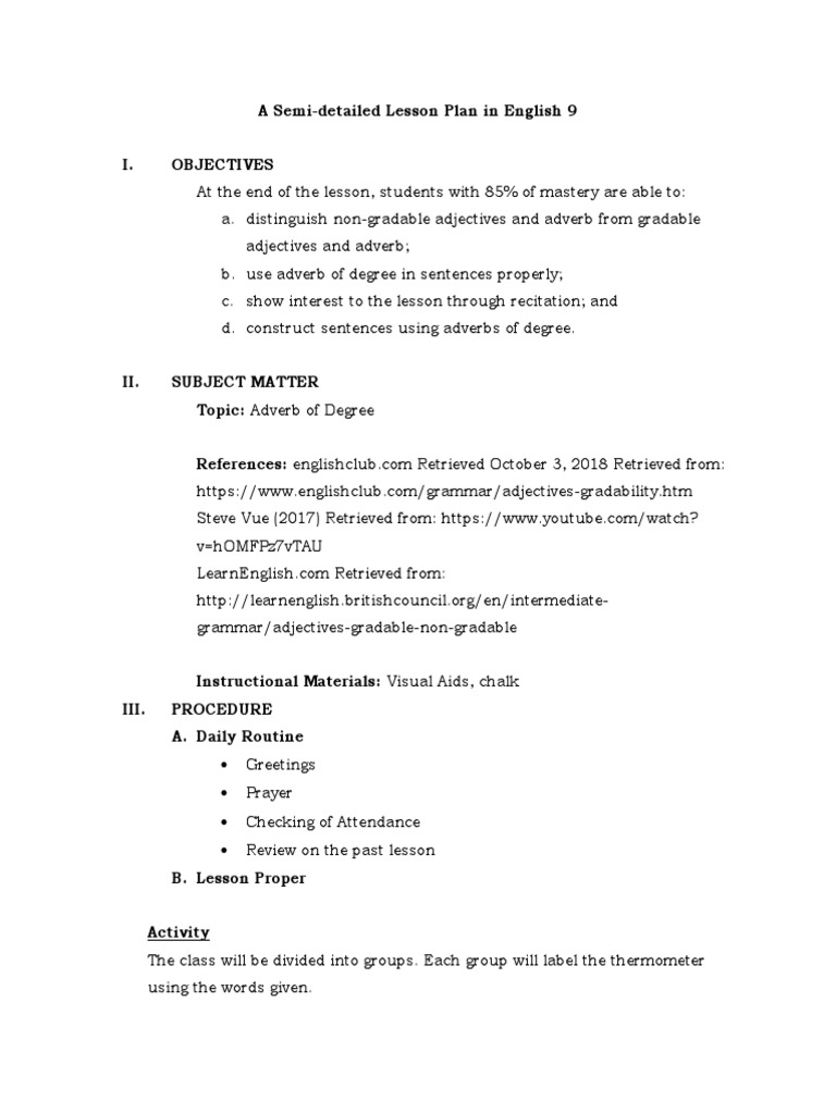 Lesson Plan - Adverb of Degree | PDF | Adverb | Adjective