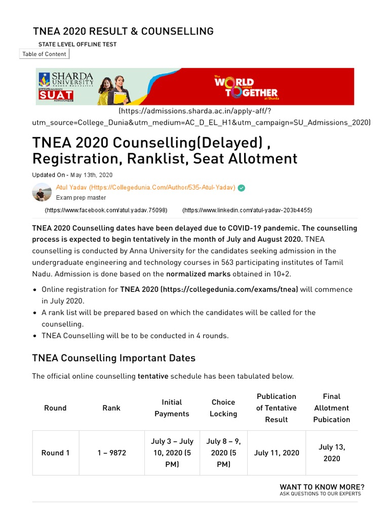 Understanding the TNEA 2020 Counselling Process and Key Dates for ...