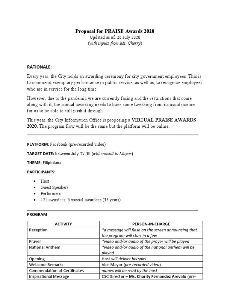 Proposal For PRAISE Awards 2020: Rationale | PDF | Communication ...