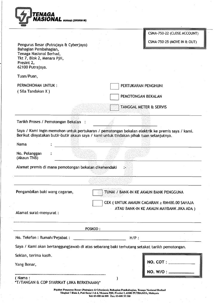 TNB Close Form 4764 - 001 | PDF